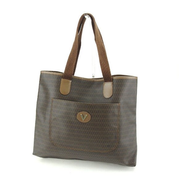 Valentino | Bags | Authentic Valentino Tote Bag V Logos Brown Gold ...